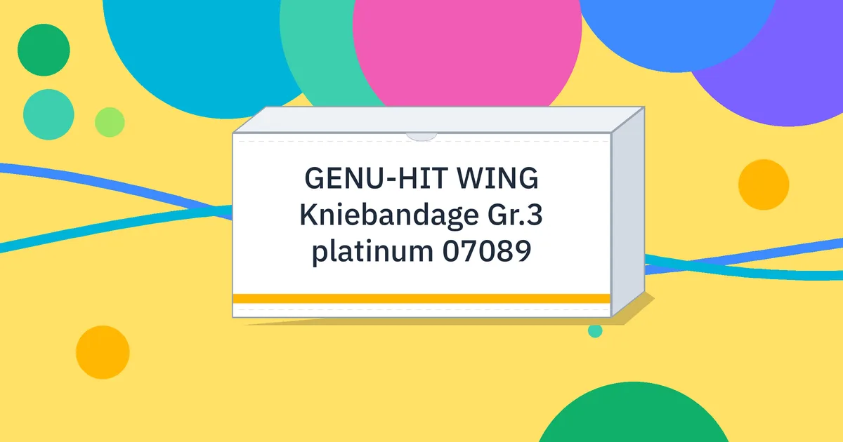 Symbolbild: Packung mit der Aufschrift GENU-HIT WING Kniebandage Gr.3 platinum 07089 (PZN 11126158) – Verfügbarkeit und Bezug in Apotheken in Frankfurt am Main