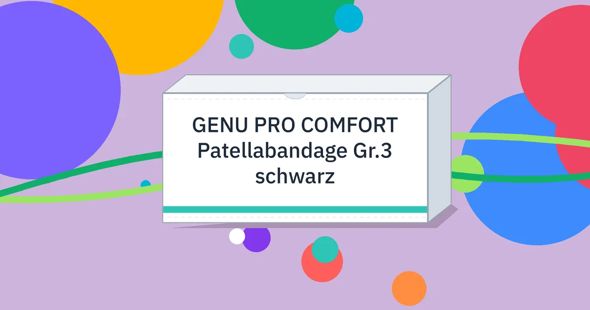 Symbolbild: Packung mit der Aufschrift GENU PRO COMFORT Patellabandage Gr.3 schwarz (PZN 03039971) – Verfügbarkeit und Bezug in Apotheken in Frankfurt am Main