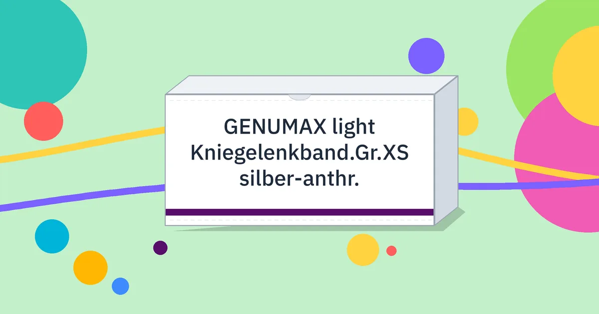 Symbolbild: Packung mit der Aufschrift GENUMAX light Kniegelenkband.Gr.XS silber-anthr. (PZN 11097445) – Verfügbarkeit und Bezug in Apotheken in Frankfurt am Main