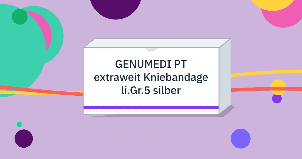 Symbolbild: Packung mit der Aufschrift GENUMEDI PT extraweit Kniebandage li.Gr.5 silber (PZN 15314098) – Verfügbarkeit und Bezug in Apotheken in Frankfurt am Main
