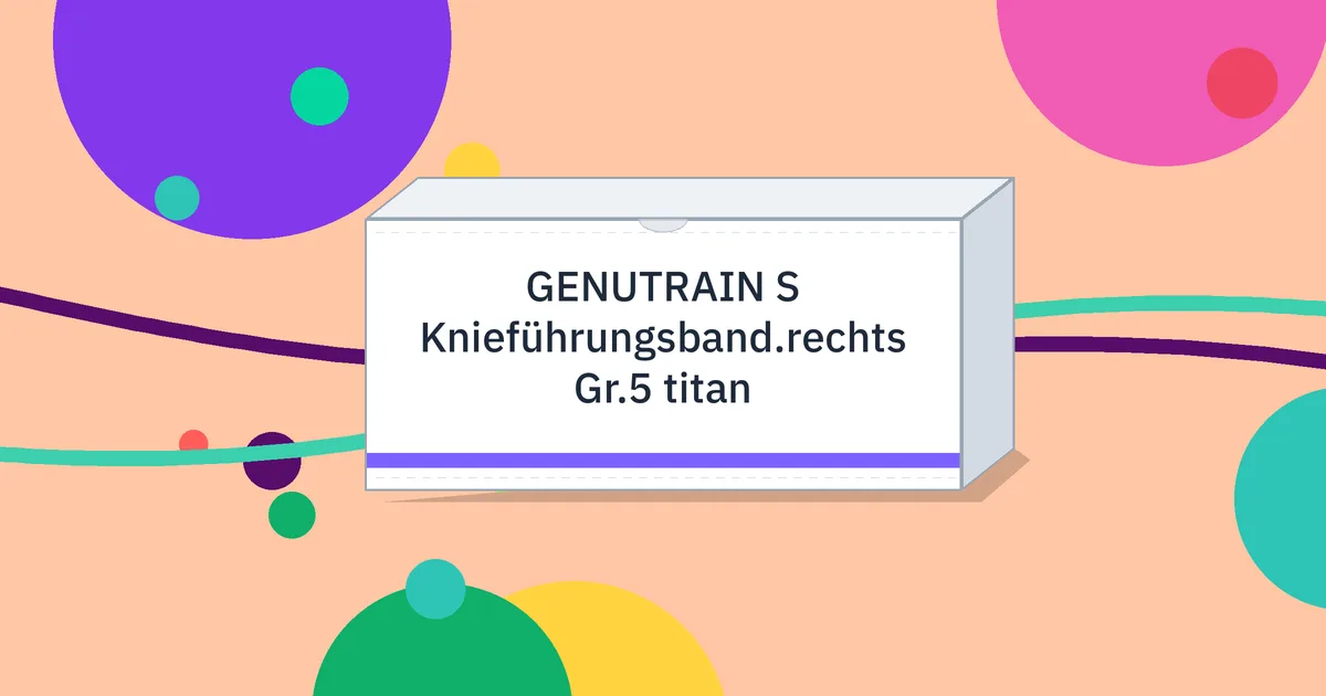 Symbolbild: Packung mit der Aufschrift GENUTRAIN S Knieführungsband.rechts Gr.5 titan (PZN 02428707) – Verfügbarkeit und Bezug in Apotheken in Frankfurt am Main