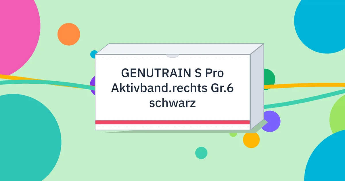 Symbolbild: Packung mit der Aufschrift GENUTRAIN S Pro Aktivband.rechts Gr.6 schwarz (PZN 09337149) – Verfügbarkeit und Bezug in Apotheken in Frankfurt am Main