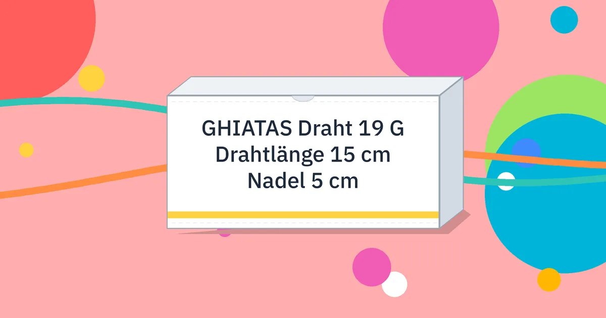 Symbolbild: Packung mit der Aufschrift GHIATAS Draht 19 G Drahtlänge 15 cm Nadel 5 cm (PZN 03566179) – Verfügbarkeit und Bezug in Apotheken in Frankfurt am Main