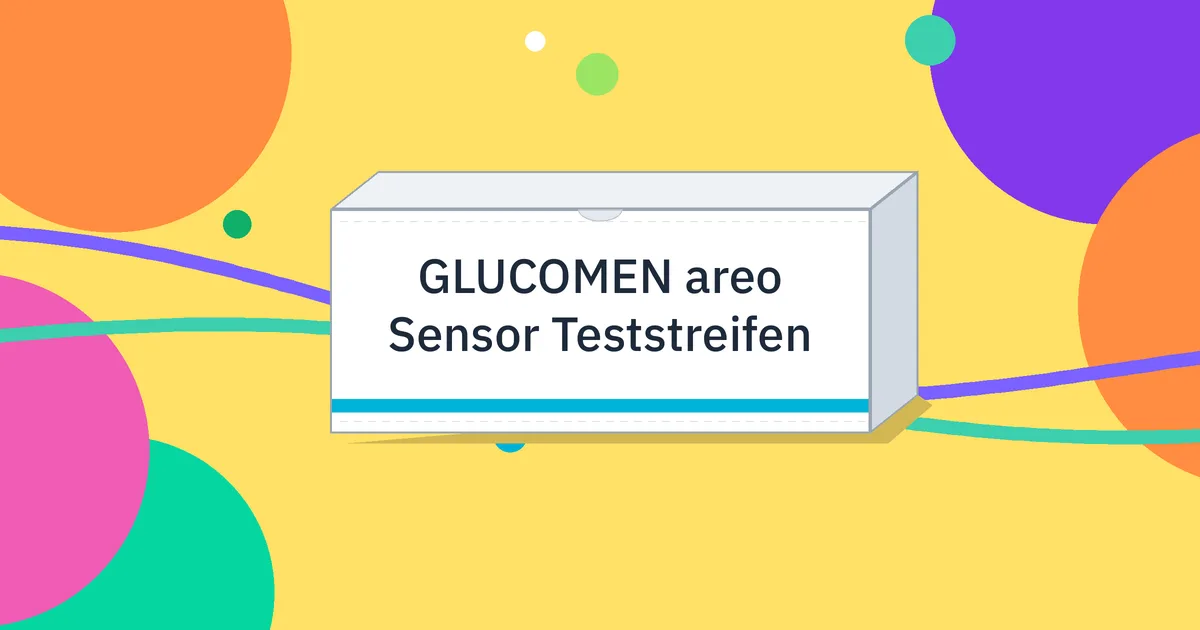 Symbolbild: Packung mit der Aufschrift GLUCOMEN areo Sensor Teststreifen (PZN 16625417) – Verfügbarkeit und Bezug in Apotheken in Frankfurt am Main