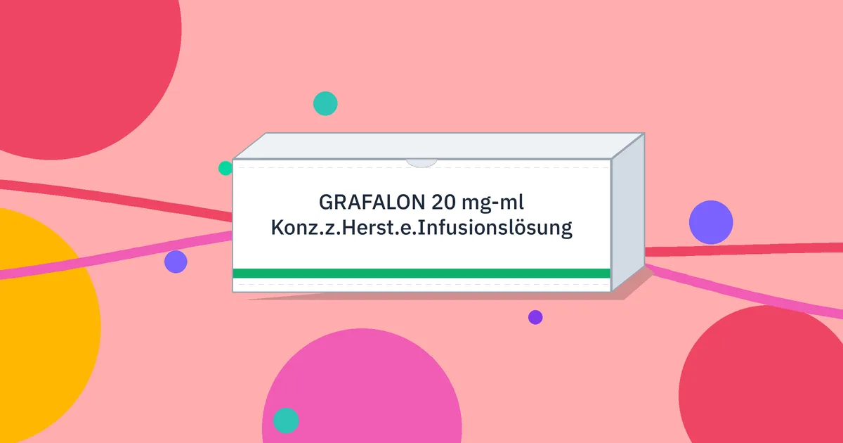 Symbolbild: Packung mit der Aufschrift GRAFALON 20 mg-ml Konz.z.Herst.e.Infusionslösung (PZN 11512482) – Verfügbarkeit und Bezug in Apotheken in Frankfurt am Main