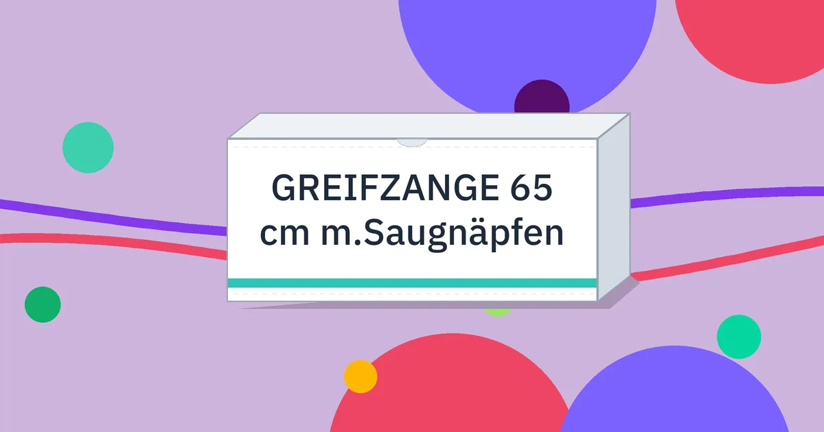 Symbolbild: Packung mit der Aufschrift GREIFZANGE 65 cm m.Saugnäpfen (PZN 04512257) – Verfügbarkeit und Bezug in Apotheken in Frankfurt am Main