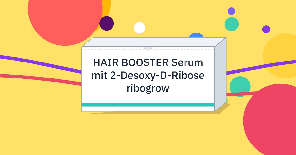 Symbolbild: Packung mit der Aufschrift HAIR BOOSTER Serum mit 2-Desoxy-D-Ribose ribogrow (PZN 20201491) – Verfügbarkeit und Bezug in Apotheken in Frankfurt am Main