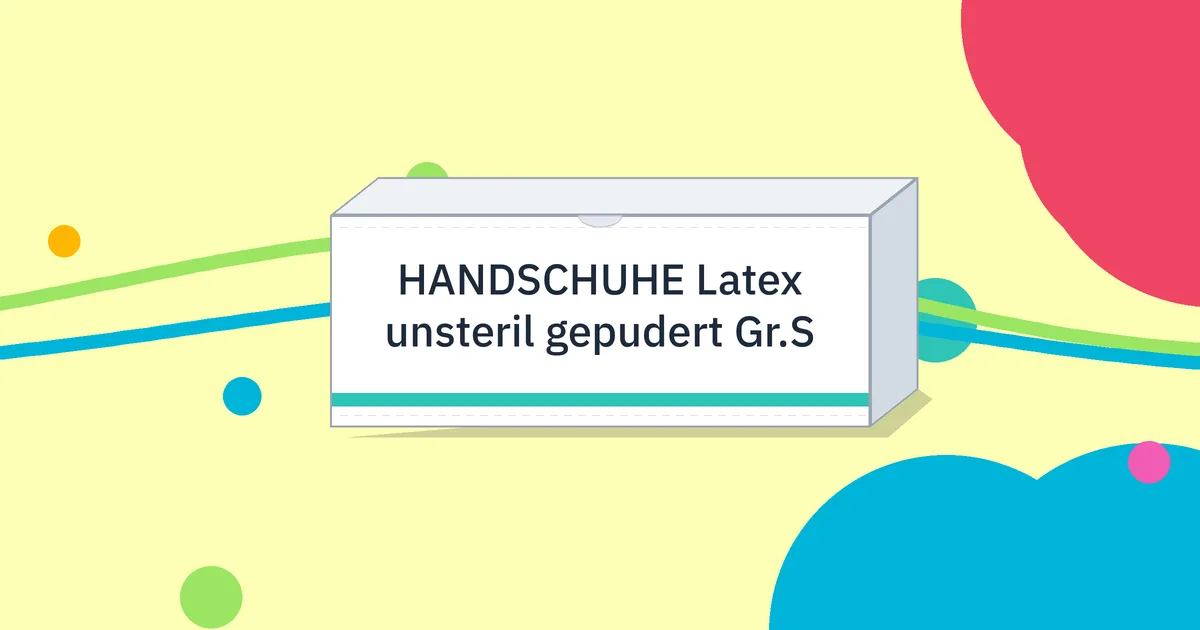 Symbolbild: Packung mit der Aufschrift HANDSCHUHE Latex unsteril gepudert Gr.S (PZN 16815738) – Verfügbarkeit und Bezug in Apotheken in Frankfurt am Main