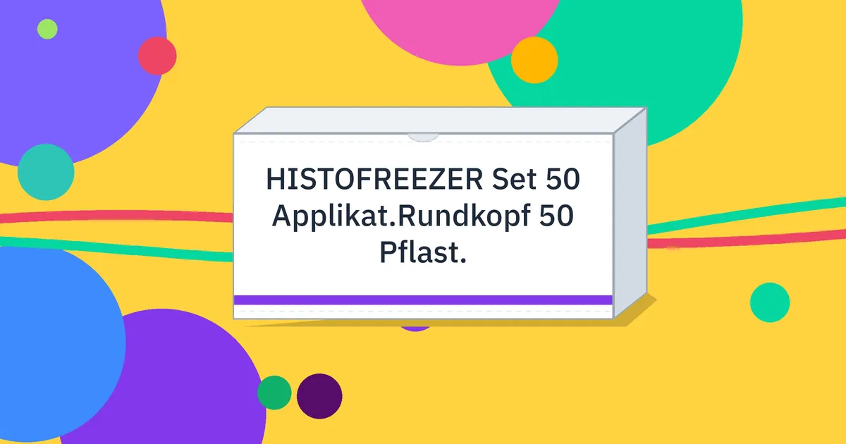 Symbolbild: Packung mit der Aufschrift HISTOFREEZER Set 50 Applikat.Rundkopf 50 Pflast. (PZN 19813036) – Verfügbarkeit und Bezug in Apotheken in Frankfurt am Main