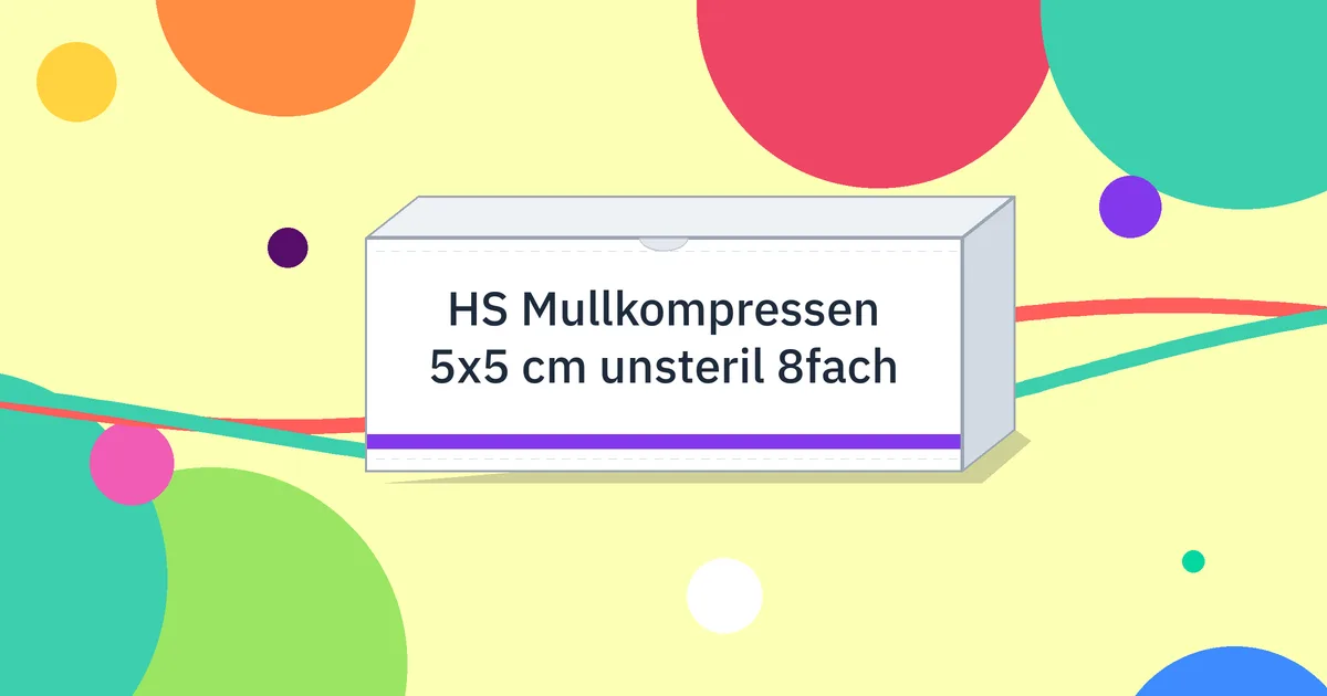 Symbolbild: Packung mit der Aufschrift HS Mullkompressen 5x5 cm unsteril 8fach (PZN 06559518) – Verfügbarkeit und Bezug in Apotheken in Frankfurt am Main