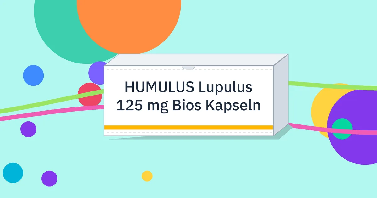 Symbolbild: Packung mit der Aufschrift HUMULUS Lupulus 125 mg Bios Kapseln (PZN 09644064) – Verfügbarkeit und Bezug in Apotheken in Frankfurt am Main