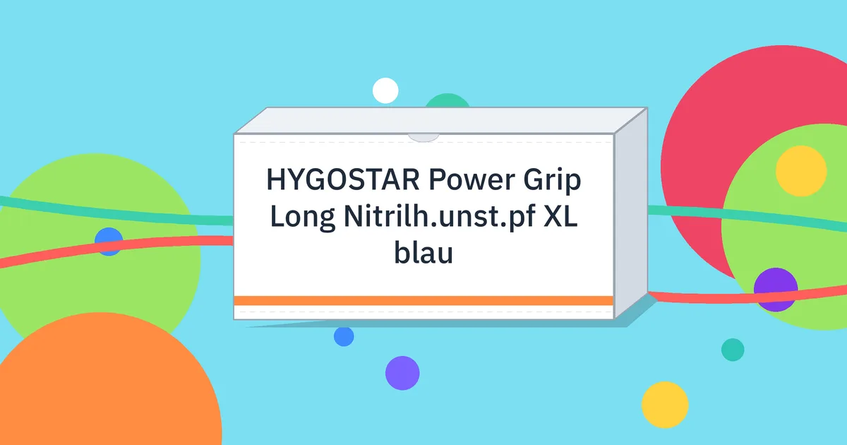 Symbolbild: Packung mit der Aufschrift HYGOSTAR Power Grip Long Nitrilh.unst.pf XL blau (PZN 20774815) – Verfügbarkeit und Bezug in Apotheken in Frankfurt am Main