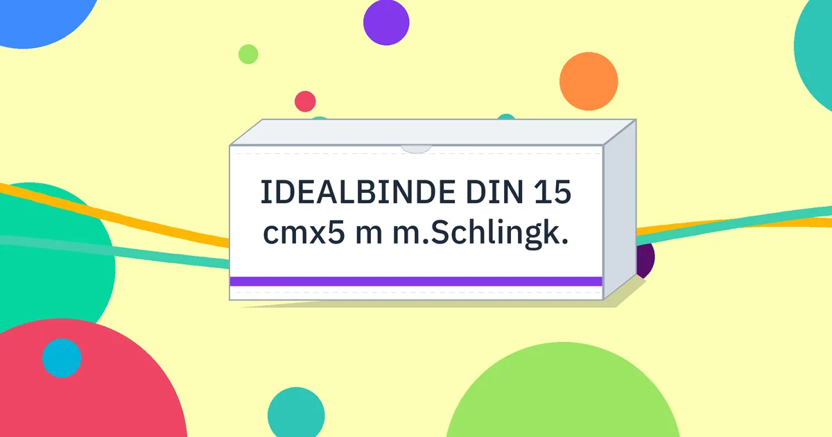 Symbolbild: Packung mit der Aufschrift IDEALBINDE DIN 15 cmx5 m m.Schlingk. (PZN 01720191) – Verfügbarkeit und Bezug in Apotheken in Frankfurt am Main
