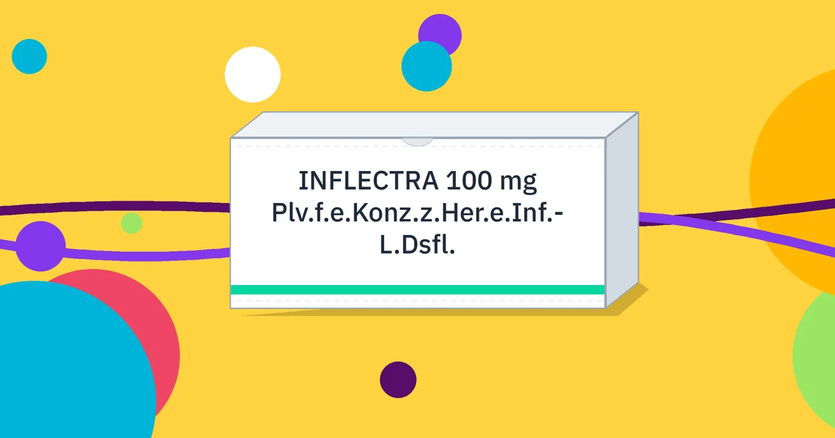 Symbolbild: Packung mit der Aufschrift INFLECTRA 100 mg Plv.f.e.Konz.z.Her.e.Inf.-L.Dsfl. (PZN 15390001) – Verfügbarkeit und Bezug in Apotheken in Frankfurt am Main