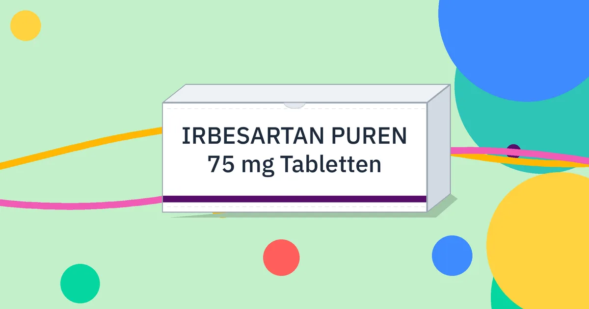 Symbolbild: Packung mit der Aufschrift IRBESARTAN PUREN 75 mg Tabletten (PZN 12893635) – Verfügbarkeit und Bezug in Apotheken in Frankfurt am Main