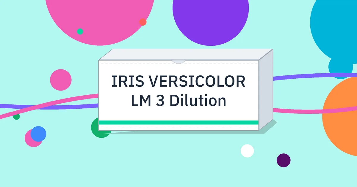 Symbolbild: Packung mit der Aufschrift IRIS VERSICOLOR LM 3 Dilution (PZN 12914745) – Verfügbarkeit und Bezug in Apotheken in Frankfurt am Main