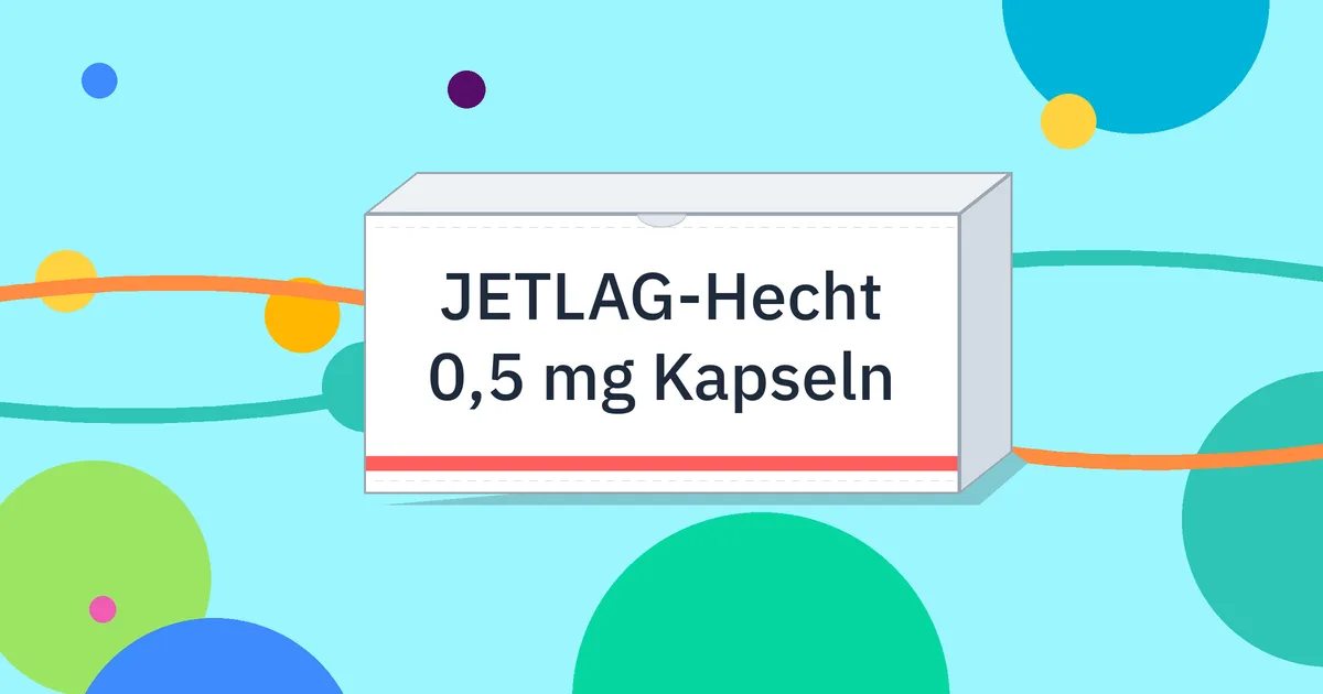 Symbolbild: Packung mit der Aufschrift JETLAG-Hecht 0,5 mg Kapseln (PZN 09919176) – Verfügbarkeit und Bezug in Apotheken in Frankfurt am Main