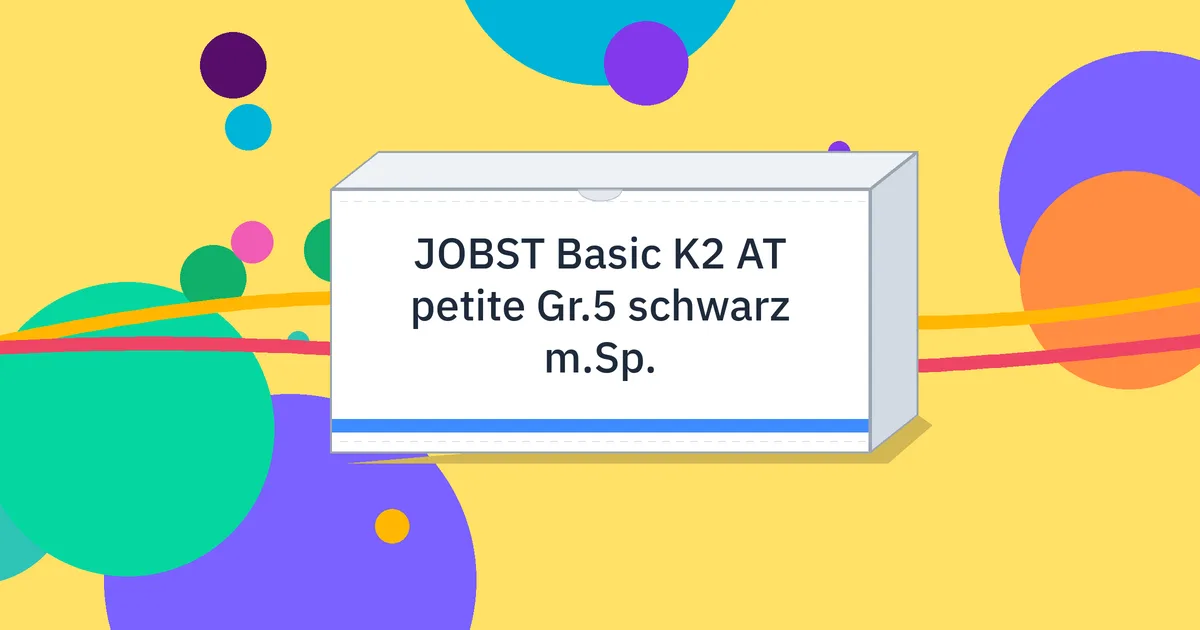 Symbolbild: Packung mit der Aufschrift JOBST Basic K2 AT petite Gr.5 schwarz m.Sp. (PZN 15311958) – Verfügbarkeit und Bezug in Apotheken in Frankfurt am Main