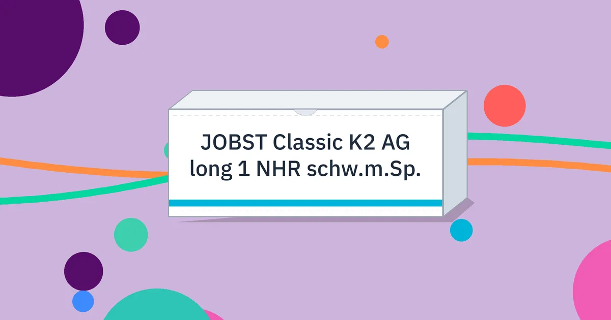Symbolbild: Packung mit der Aufschrift JOBST Classic K2 AG long 1 NHR schw.m.Sp. (PZN 11269828) – Verfügbarkeit und Bezug in Apotheken in Frankfurt am Main