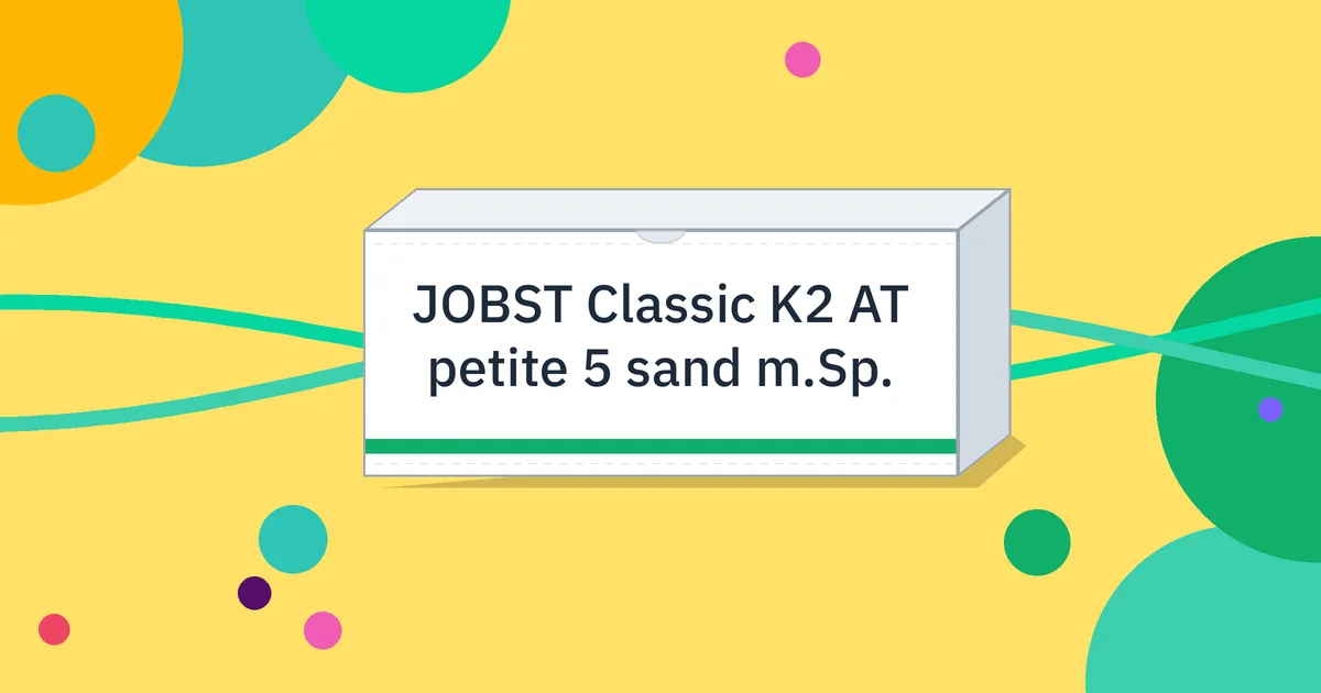Symbolbild: Packung mit der Aufschrift JOBST Classic K2 AT petite 5 sand m.Sp. (PZN 11275757) – Verfügbarkeit und Bezug in Apotheken in Frankfurt am Main