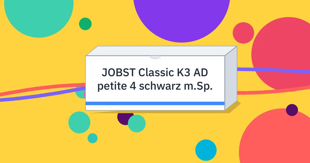 Symbolbild: Packung mit der Aufschrift JOBST Classic K3 AD petite 4 schwarz m.Sp. (PZN 13070195) – Verfügbarkeit und Bezug in Apotheken in Frankfurt am Main