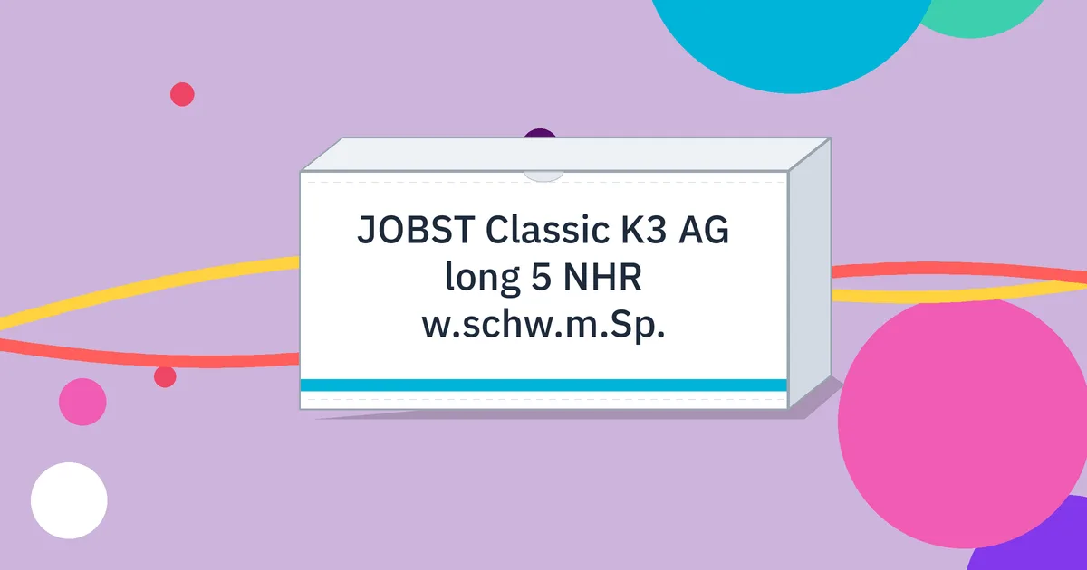 Symbolbild: Packung mit der Aufschrift JOBST Classic K3 AG long 5 NHR w.schw.m.Sp. (PZN 13071987) – Verfügbarkeit und Bezug in Apotheken in Frankfurt am Main