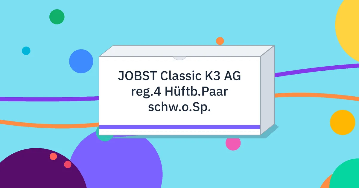 Symbolbild: Packung mit der Aufschrift JOBST Classic K3 AG reg.4 Hüftb.Paar schw.o.Sp. (PZN 13076157) – Verfügbarkeit und Bezug in Apotheken in Frankfurt am Main
