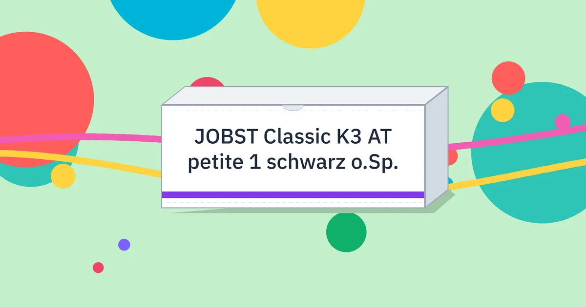 Symbolbild: Packung mit der Aufschrift JOBST Classic K3 AT petite 1 schwarz o.Sp. (PZN 13077435) – Verfügbarkeit und Bezug in Apotheken in Frankfurt am Main