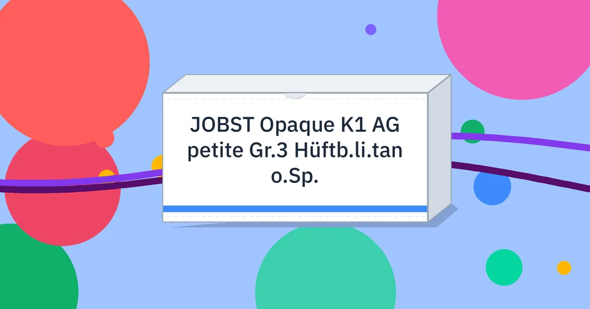 Symbolbild: Packung mit der Aufschrift JOBST Opaque K1 AG petite Gr.3 Hüftb.li.tan o.Sp. (PZN 16273616) – Verfügbarkeit und Bezug in Apotheken in Frankfurt am Main