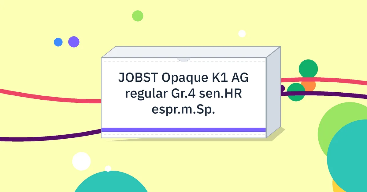 Symbolbild: Packung mit der Aufschrift JOBST Opaque K1 AG regular Gr.4 sen.HR espr.m.Sp. (PZN 16267550) – Verfügbarkeit und Bezug in Apotheken in Frankfurt am Main