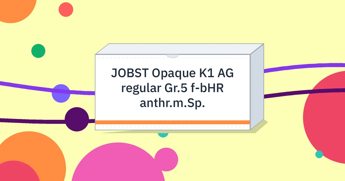 Symbolbild: Packung mit der Aufschrift JOBST Opaque K1 AG regular Gr.5 f-bHR anthr.m.Sp. (PZN 16267857) – Verfügbarkeit und Bezug in Apotheken in Frankfurt am Main