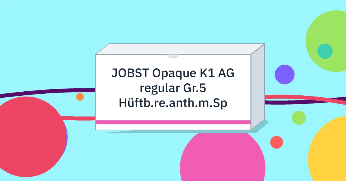 Symbolbild: Packung mit der Aufschrift JOBST Opaque K1 AG regular Gr.5 Hüftb.re.anth.m.Sp (PZN 16271965) – Verfügbarkeit und Bezug in Apotheken in Frankfurt am Main
