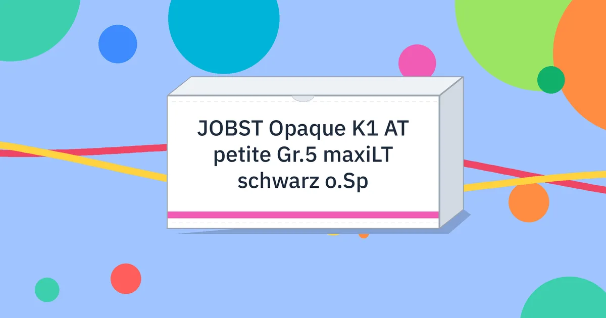 Symbolbild: Packung mit der Aufschrift JOBST Opaque K1 AT petite Gr.5 maxiLT schwarz o.Sp (PZN 13103374) – Verfügbarkeit und Bezug in Apotheken in Frankfurt am Main