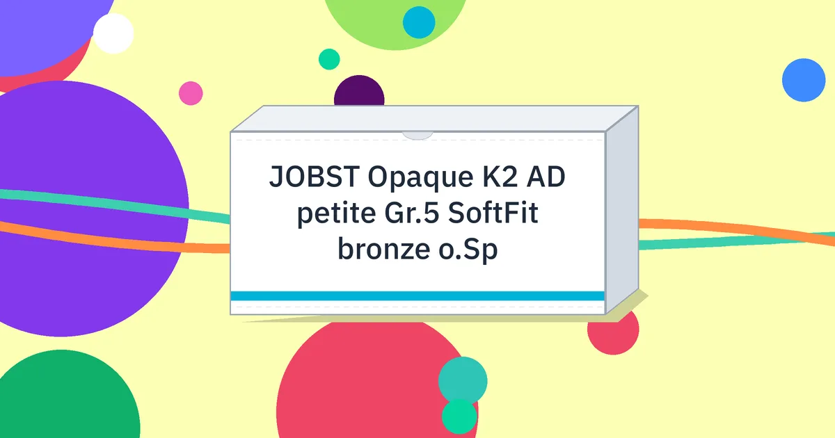 Symbolbild: Packung mit der Aufschrift JOBST Opaque K2 AD petite Gr.5 SoftFit bronze o.Sp (PZN 13110003) – Verfügbarkeit und Bezug in Apotheken in Frankfurt am Main