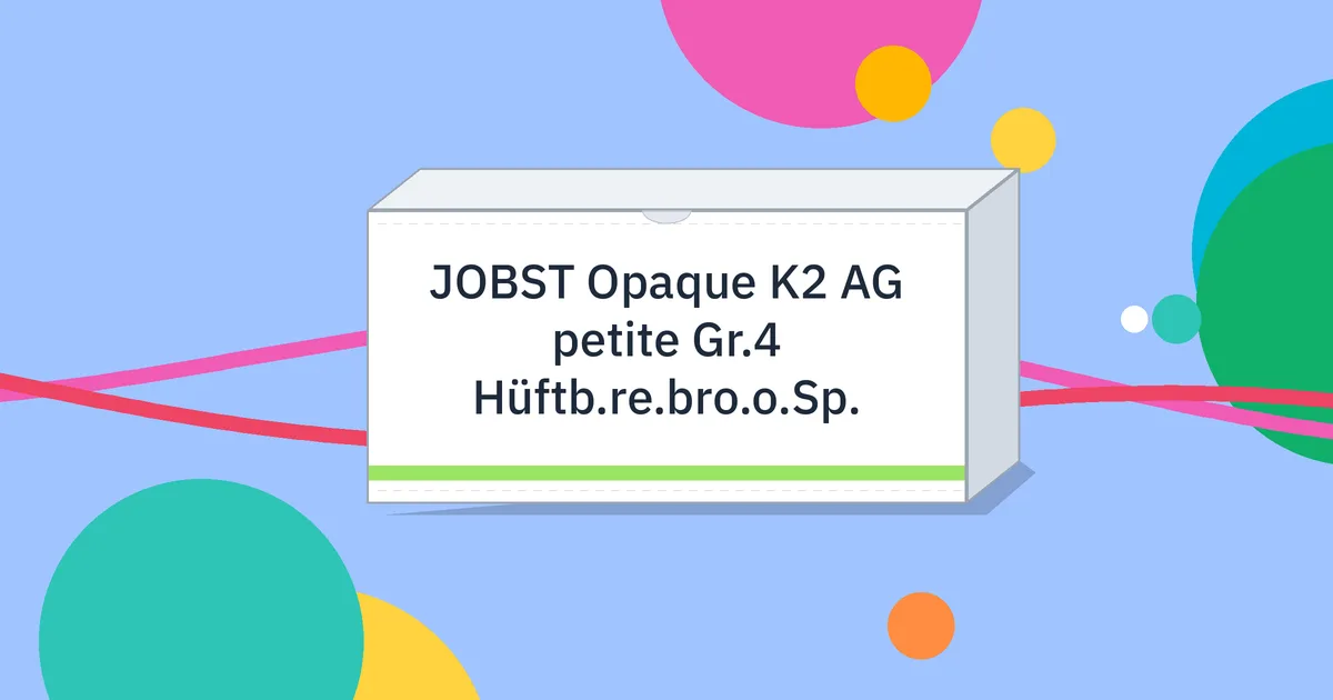 Symbolbild: Packung mit der Aufschrift JOBST Opaque K2 AG petite Gr.4 Hüftb.re.bro.o.Sp. (PZN 13115288) – Verfügbarkeit und Bezug in Apotheken in Frankfurt am Main