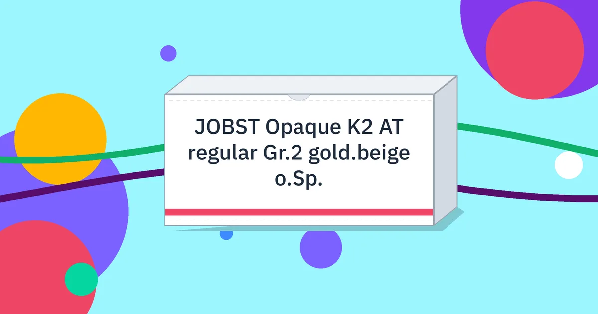 Symbolbild: Packung mit der Aufschrift JOBST Opaque K2 AT regular Gr.2 gold.beige o.Sp. (PZN 16289190) – Verfügbarkeit und Bezug in Apotheken in Frankfurt am Main