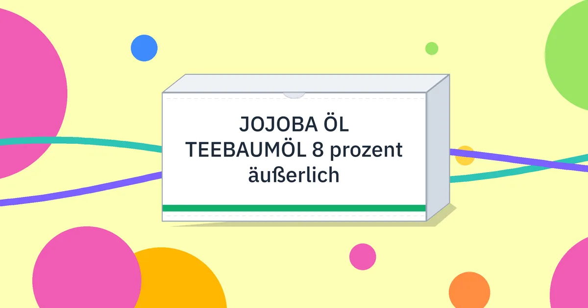 Symbolbild: Packung mit der Aufschrift JOJOBA ÖL TEEBAUMÖL 8 prozent äußerlich (PZN 04142636) – Verfügbarkeit und Bezug in Apotheken in Frankfurt am Main
