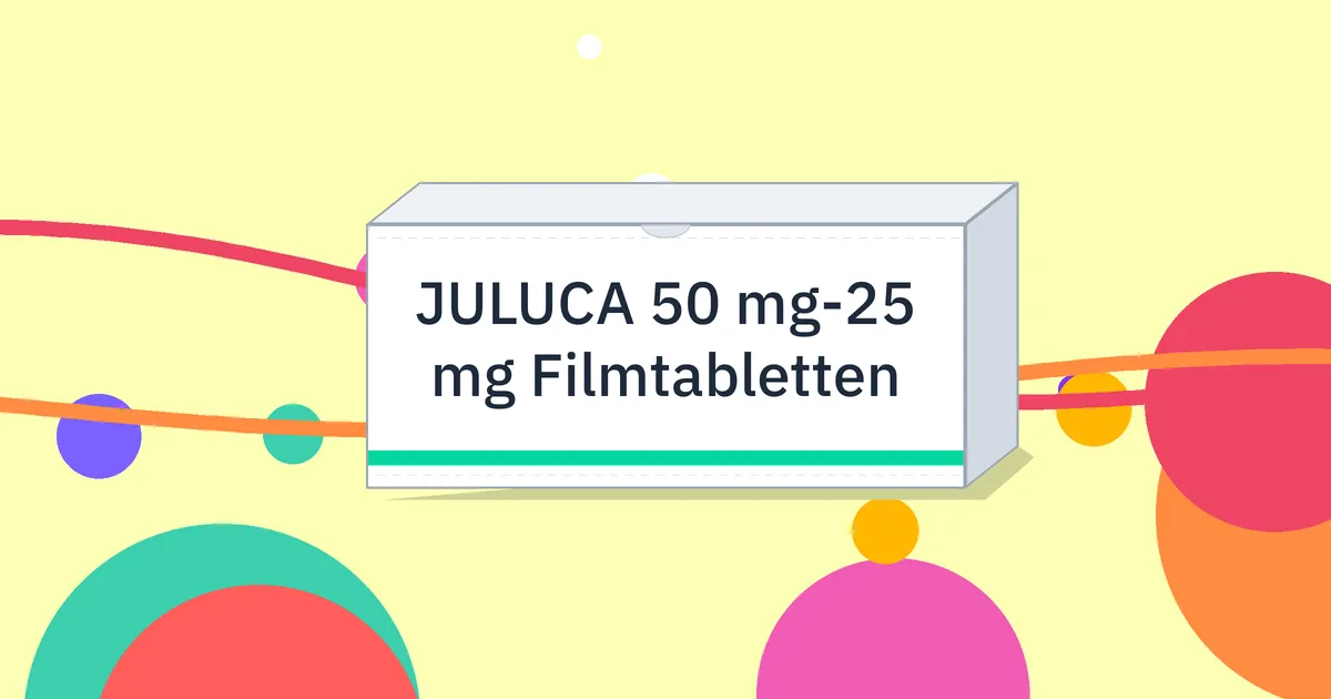 Symbolbild: Packung mit der Aufschrift JULUCA 50 mg-25 mg Filmtabletten (PZN 17293503) – Verfügbarkeit und Bezug in Apotheken in Frankfurt am Main