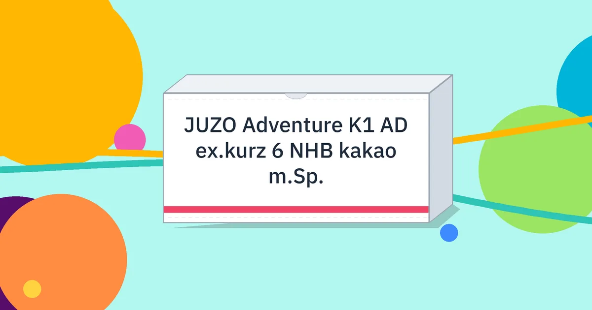 Symbolbild: Packung mit der Aufschrift JUZO Adventure K1 AD ex.kurz 6 NHB kakao m.Sp. (PZN 14975774) – Verfügbarkeit und Bezug in Apotheken in Frankfurt am Main