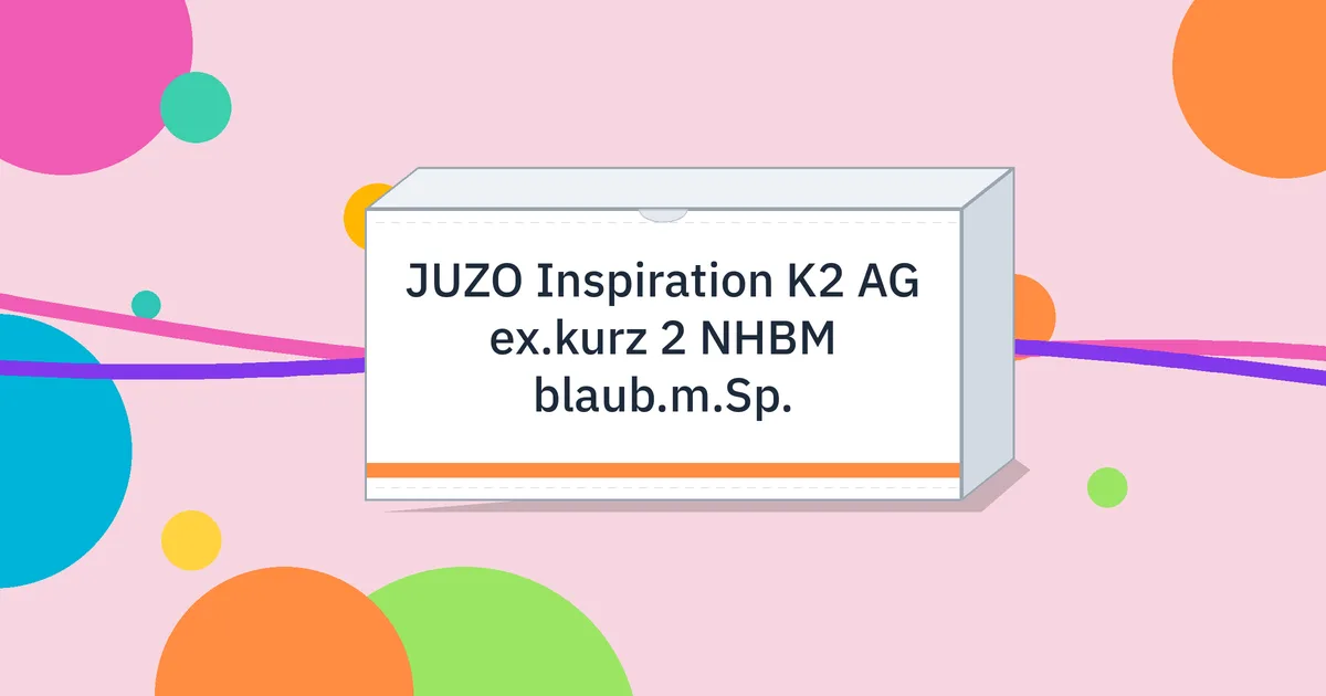 Symbolbild: Packung mit der Aufschrift JUZO Inspiration K2 AG ex.kurz 2 NHBM blaub.m.Sp. (PZN 14962139) – Verfügbarkeit und Bezug in Apotheken in Frankfurt am Main