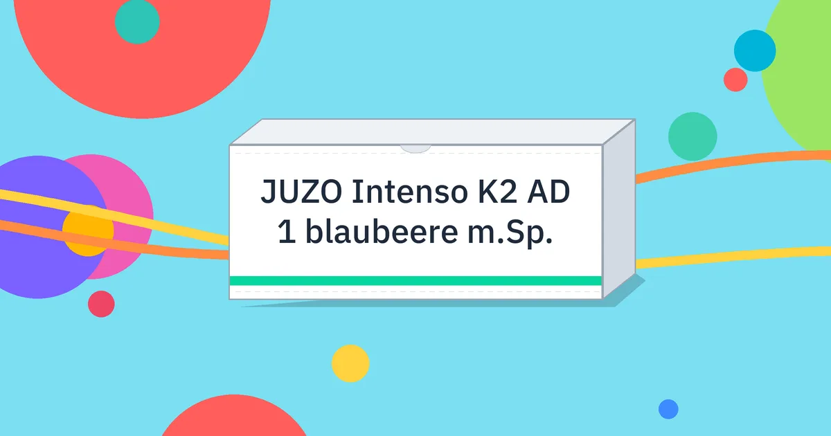 Symbolbild: Packung mit der Aufschrift JUZO Intenso K2 AD 1 blaubeere m.Sp. (PZN 18606281) – Verfügbarkeit und Bezug in Apotheken in Frankfurt am Main