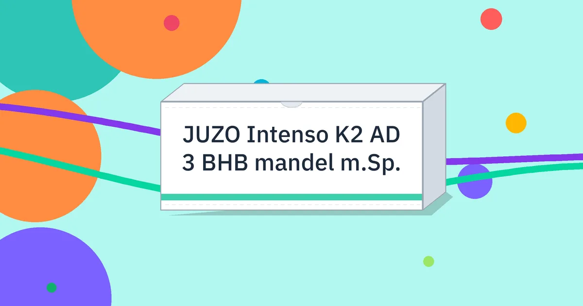 Symbolbild: Packung mit der Aufschrift JUZO Intenso K2 AD 3 BHB mandel m.Sp. (PZN 18613430) – Verfügbarkeit und Bezug in Apotheken in Frankfurt am Main