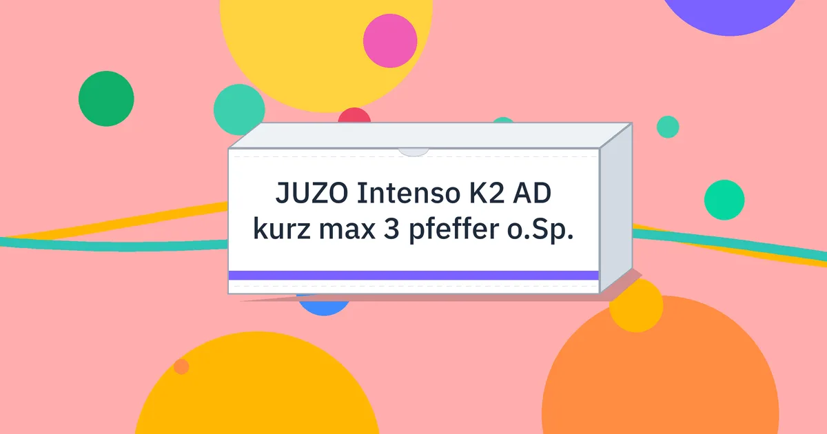 Symbolbild: Packung mit der Aufschrift JUZO Intenso K2 AD kurz max 3 pfeffer o.Sp. (PZN 18619013) – Verfügbarkeit und Bezug in Apotheken in Frankfurt am Main