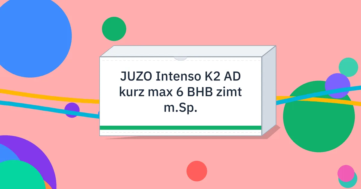 Symbolbild: Packung mit der Aufschrift JUZO Intenso K2 AD kurz max 6 BHB zimt m.Sp. (PZN 18615624) – Verfügbarkeit und Bezug in Apotheken in Frankfurt am Main