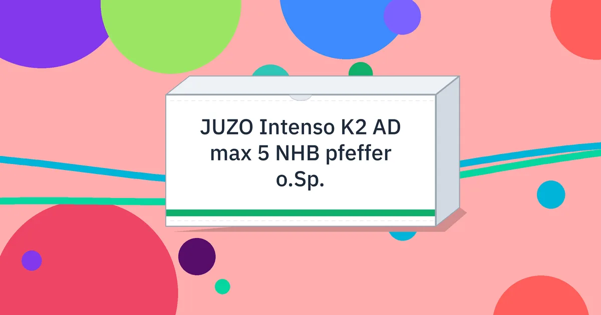 Symbolbild: Packung mit der Aufschrift JUZO Intenso K2 AD max 5 NHB pfeffer o.Sp. (PZN 18623138) – Verfügbarkeit und Bezug in Apotheken in Frankfurt am Main