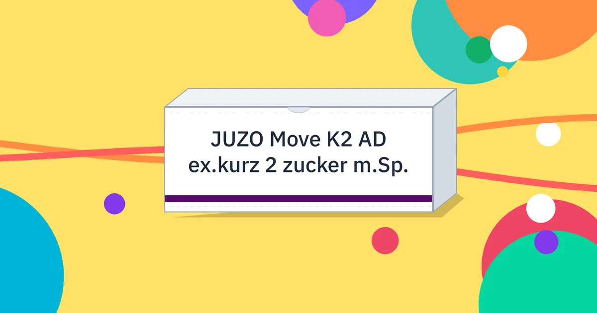 Symbolbild: Packung mit der Aufschrift JUZO Move K2 AD ex.kurz 2 zucker m.Sp. (PZN 18509738) – Verfügbarkeit und Bezug in Apotheken in Frankfurt am Main