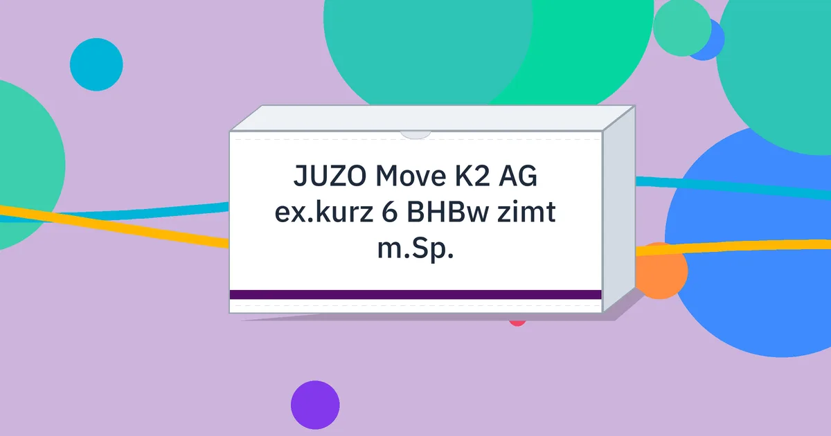 Symbolbild: Packung mit der Aufschrift JUZO Move K2 AG ex.kurz 6 BHBw zimt m.Sp. (PZN 18532341) – Verfügbarkeit und Bezug in Apotheken in Frankfurt am Main