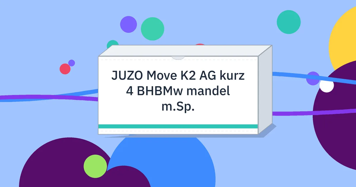 Symbolbild: Packung mit der Aufschrift JUZO Move K2 AG kurz 4 BHBMw mandel m.Sp. (PZN 16649984) – Verfügbarkeit und Bezug in Apotheken in Frankfurt am Main