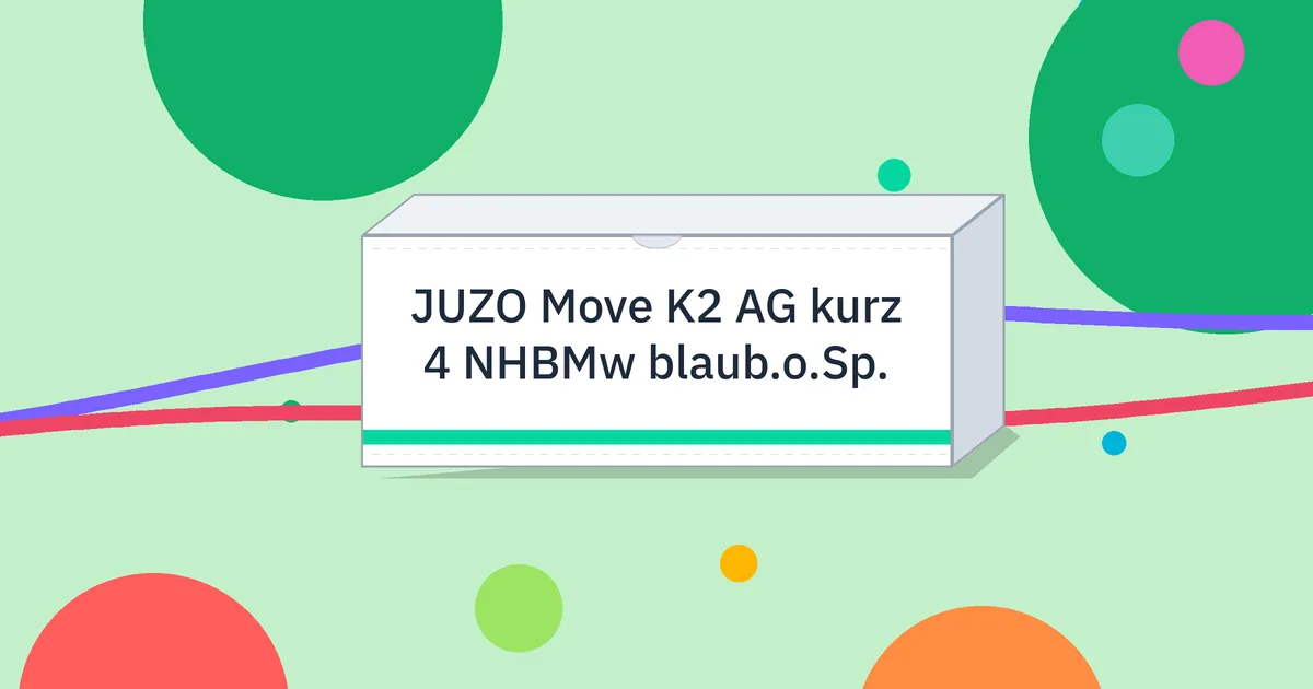 Symbolbild: Packung mit der Aufschrift JUZO Move K2 AG kurz 4 NHBMw blaub.o.Sp. (PZN 18561041) – Verfügbarkeit und Bezug in Apotheken in Frankfurt am Main