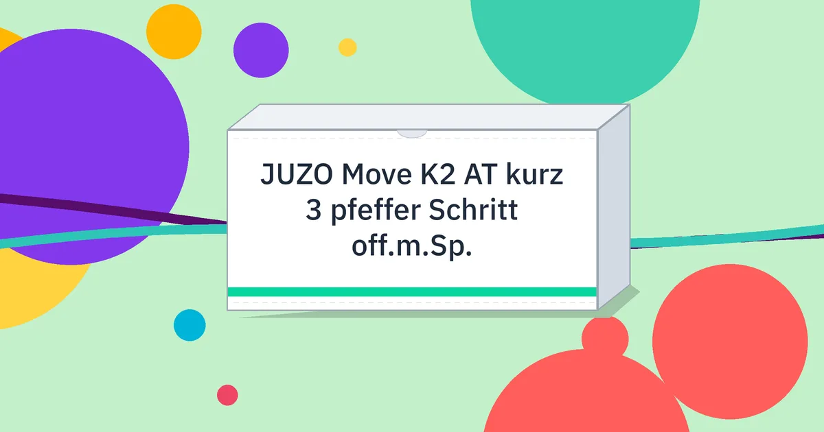 Symbolbild: Packung mit der Aufschrift JUZO Move K2 AT kurz 3 pfeffer Schritt off.m.Sp. (PZN 20674203) – Verfügbarkeit und Bezug in Apotheken in Frankfurt am Main